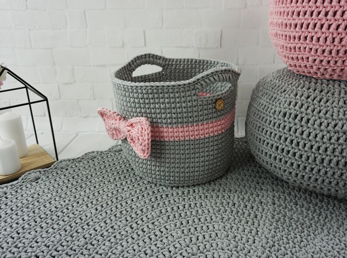 Large Basket With Pink Bow Storage Basket Standing Basket for - Etsy