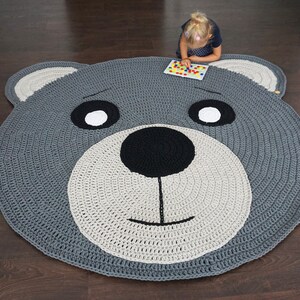Classic Teddy Bear Rug Gray Teddy Round Rug Bear Nursery Rug Woodland ...