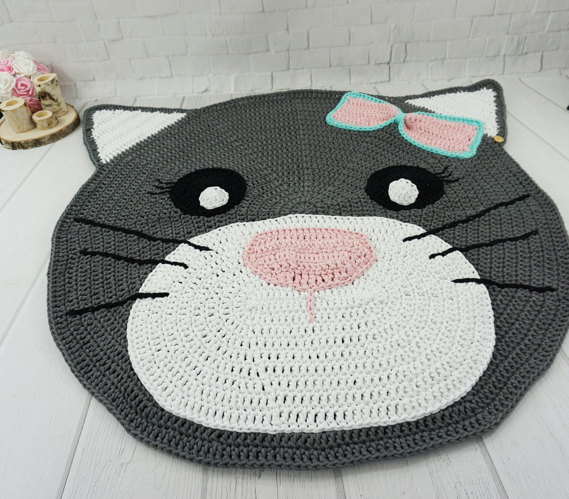 Crochet Cat Rug: Personalized Cotton Nursery Decor - Etsy