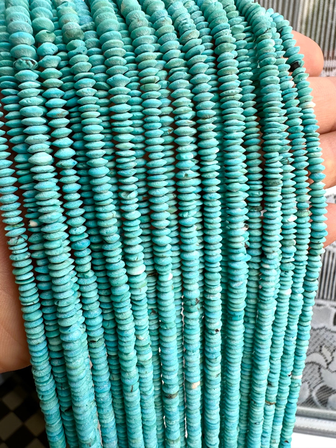 Real Turquoise Beads / Natural Turquoise Seed Beads / 4mm Rondelle ...