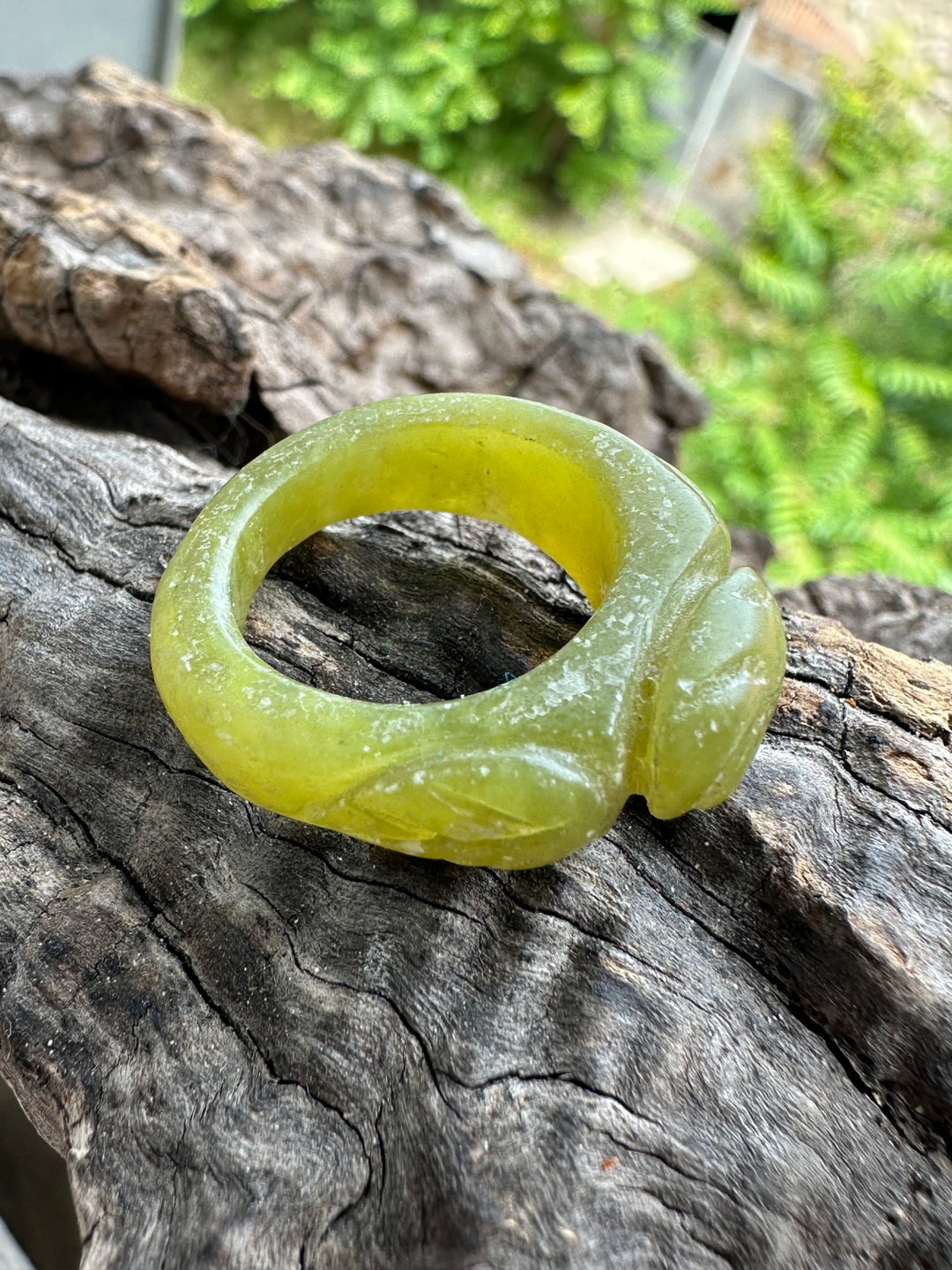 Real Jade Ring - Jade Stone Ring - Engraved Ring - Natural Stone Ring ...