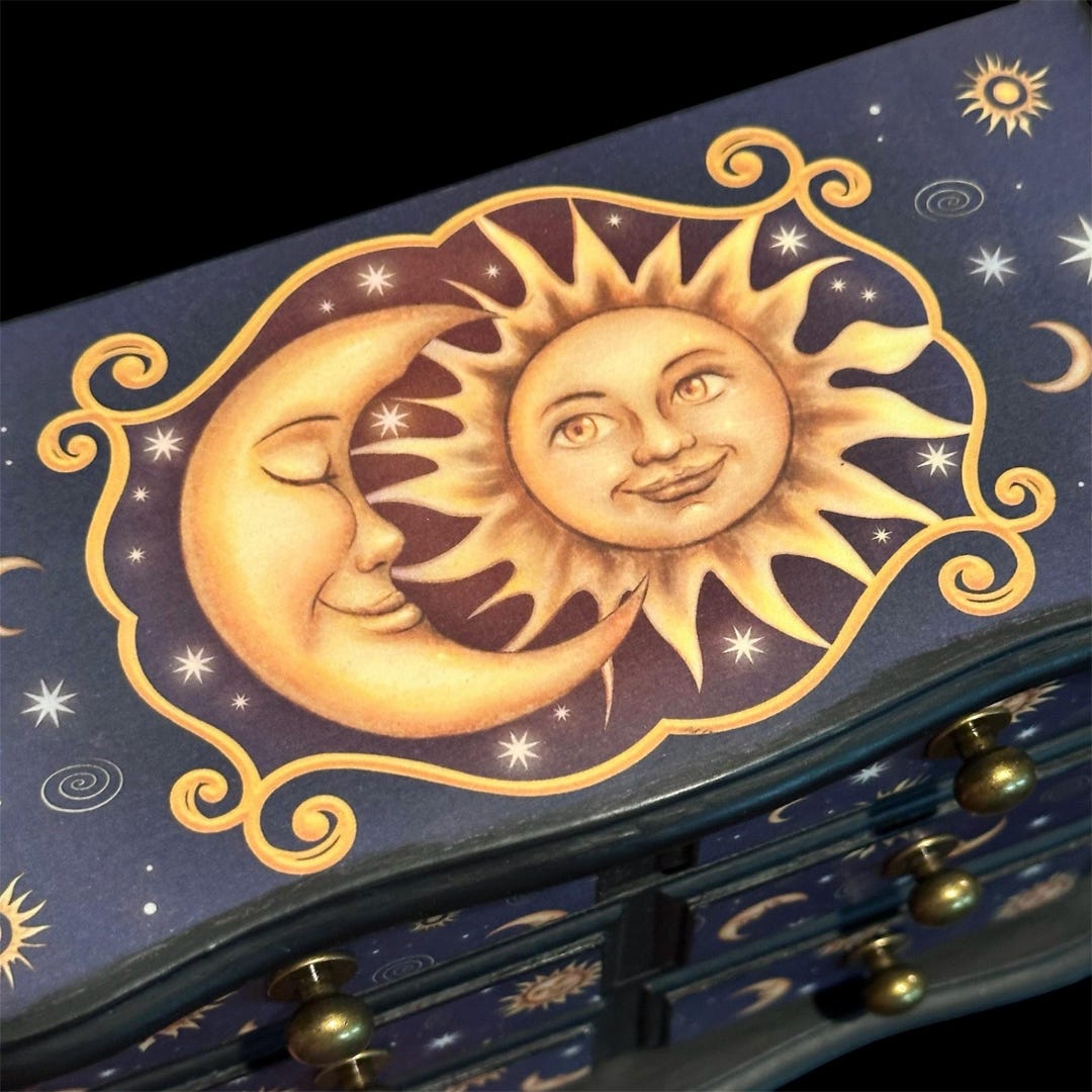 Celestial Jewelry Chest Hand-painted and Decoupaged Wooden Vintage ...