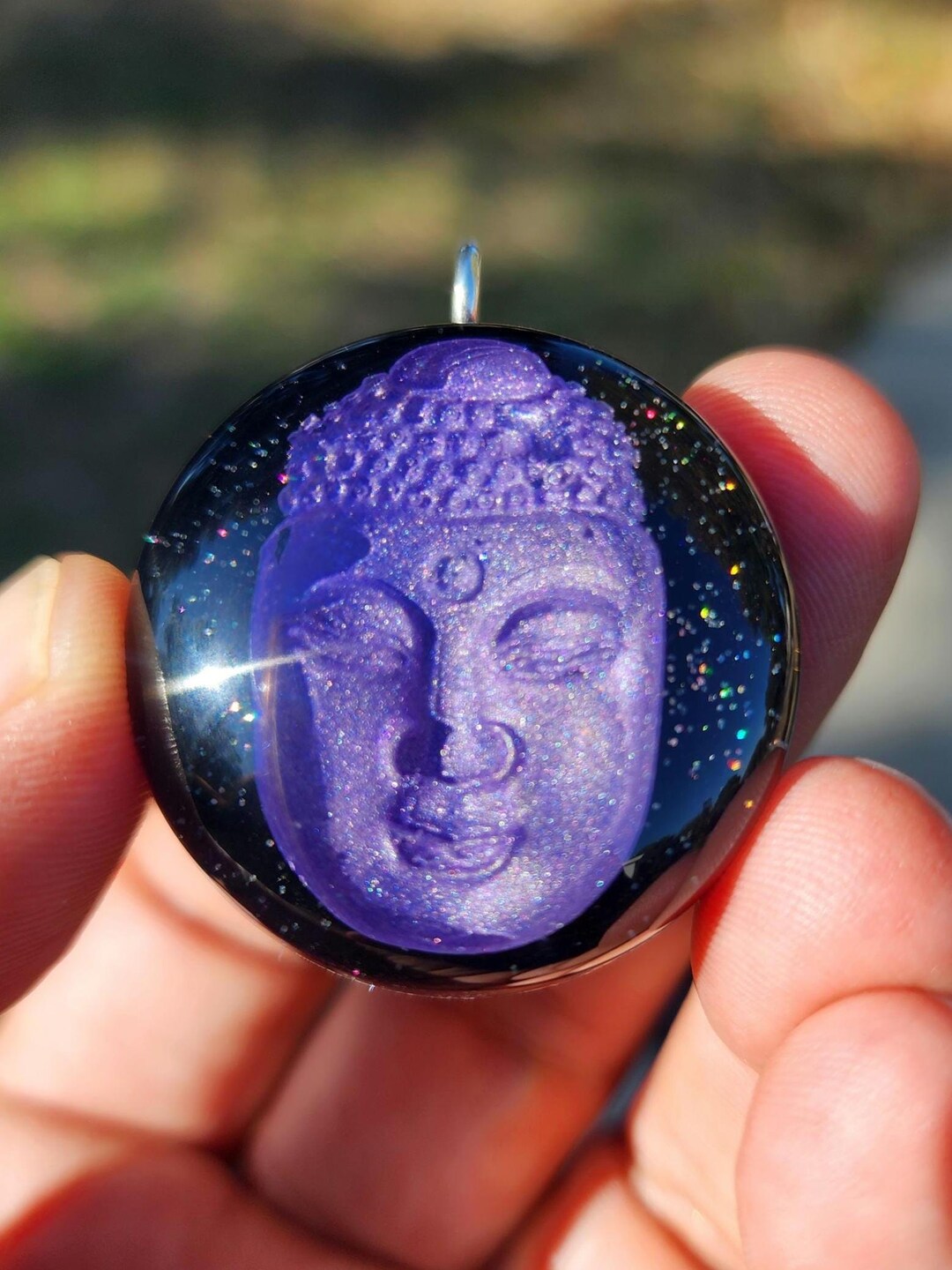 Handmade 22 Crystal Matrix Orgone Pendant Purple Buddha Orgonite ...