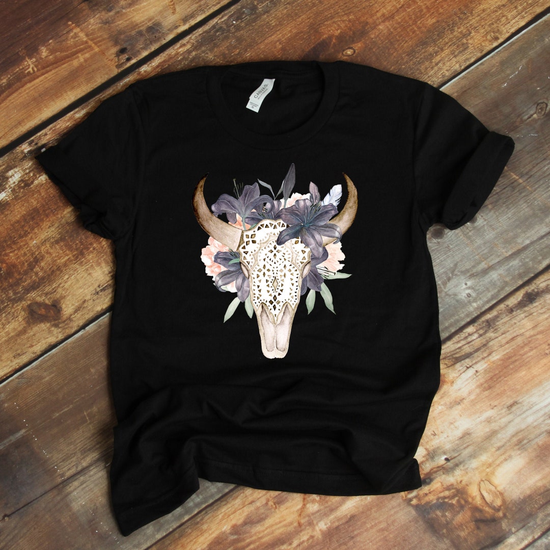 Women's Bull Head Cow Head Shirt | Bella + Canvas | Country Girl Shirt ...