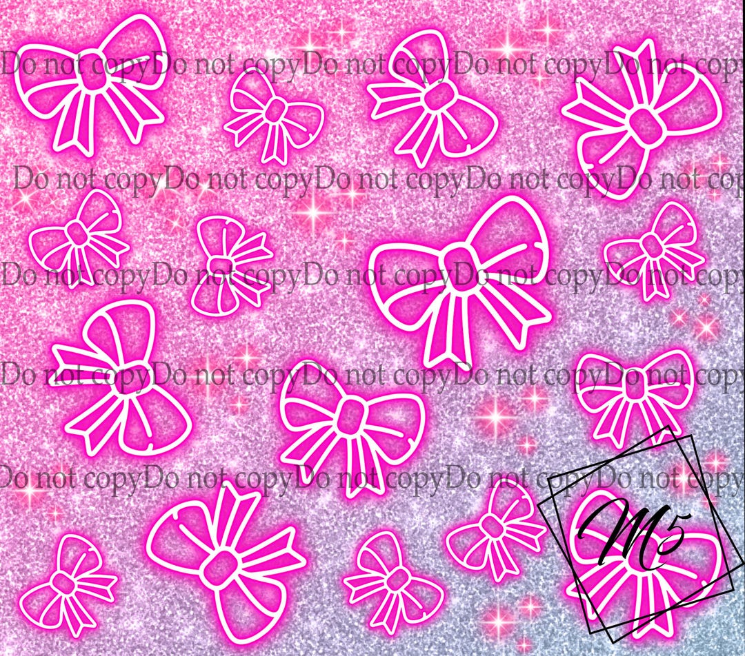 Seamless | Neon Bows | Pink Neon | Ombre Glitter | Wrap | Digital ...