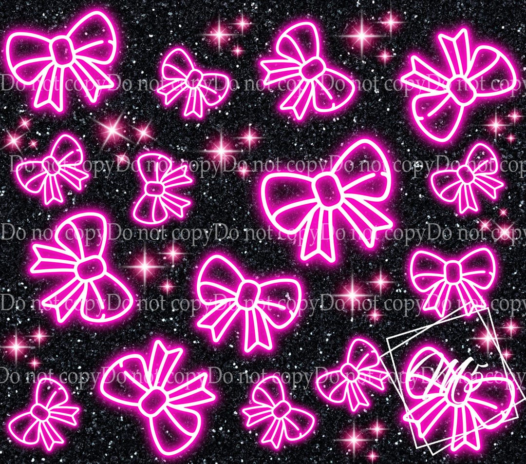Seamless | Neon Bows | Pink Neon | Glowing | Wrap | Digital Download ...