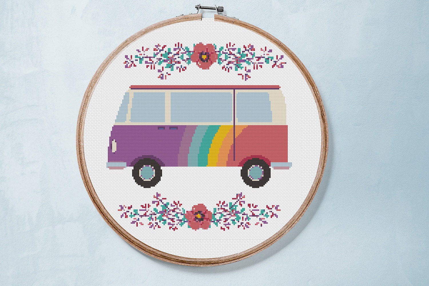 VW Bus Cross Stitch Pattern: Hippie Rainbow Design (PDF Download) - Etsy