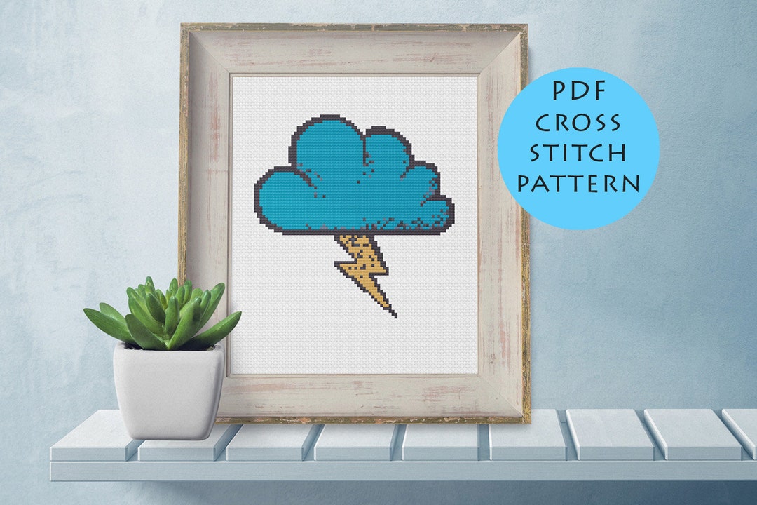 Lightning Cloud Cross Stitch Pattern Cute Beginner PDF Instant Download ...