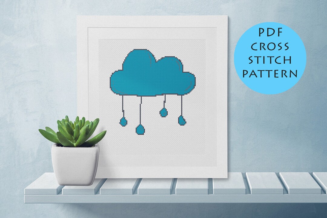 Rain Cloud Cross Stitch Pattern Cute Beginner PDF Instant Download ...