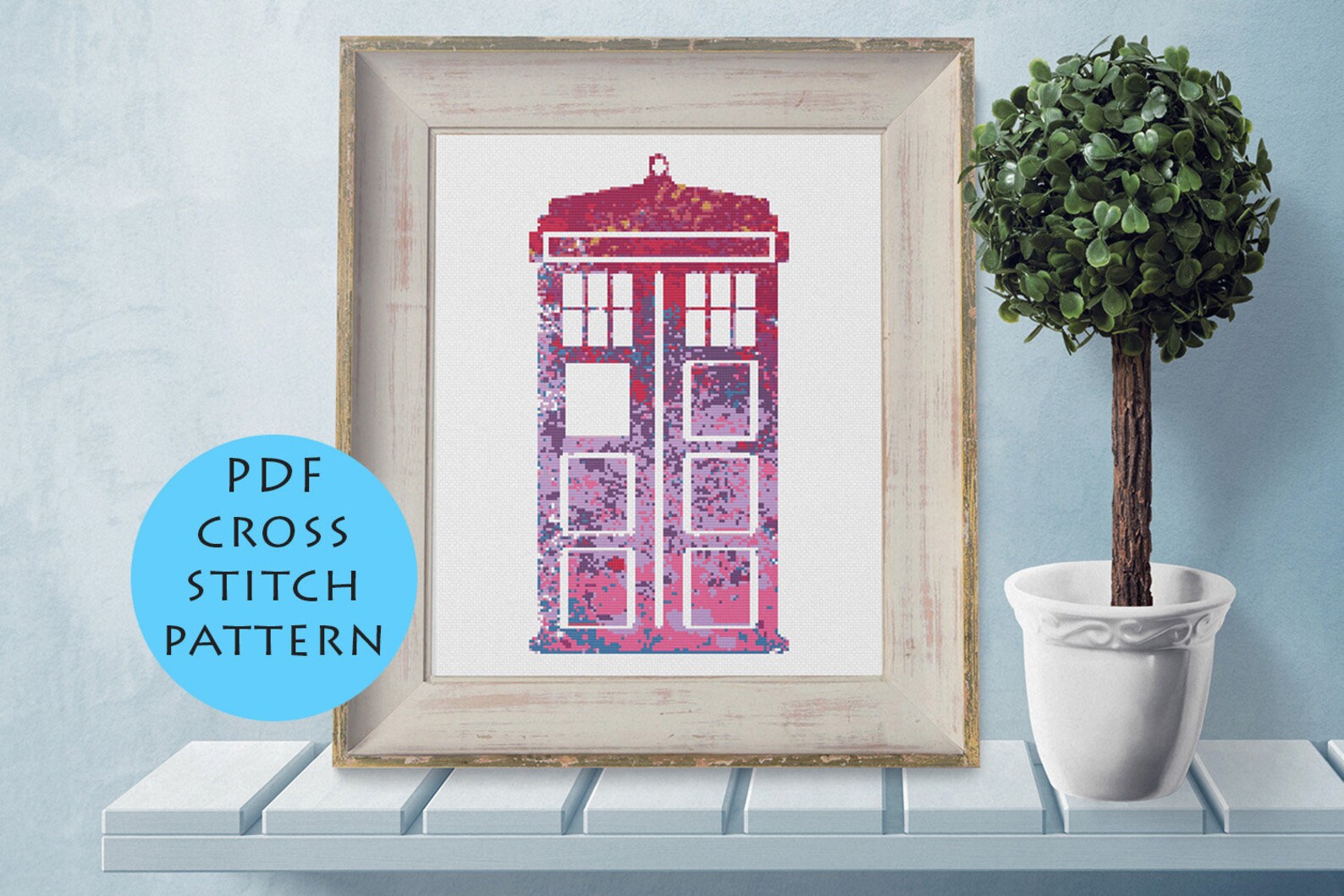 Doctor Who Cross Stitch Pattern Watercolor Tardis PDF Instant | Etsy