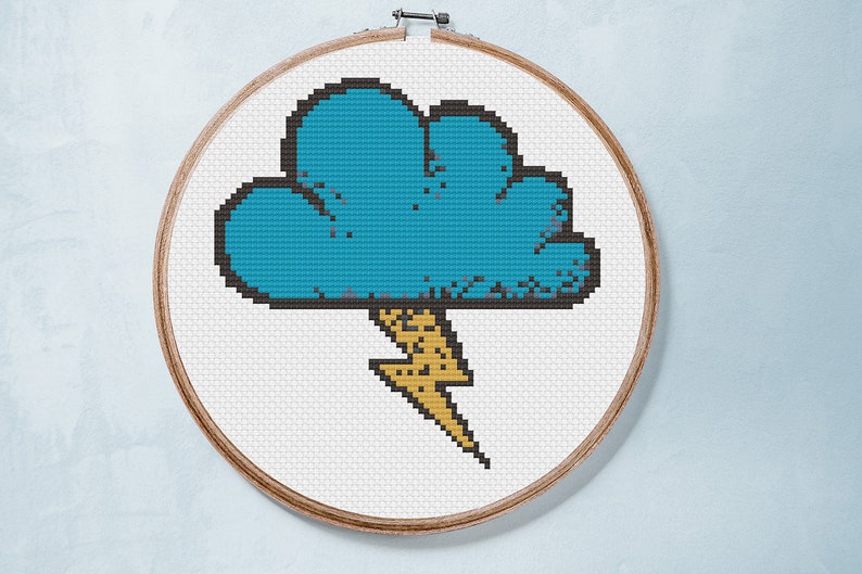 Lightning Cloud Cross Stitch Pattern Cute Beginner PDF Instant - Etsy