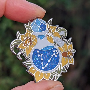 Pisces Zodiac Potion Bottle Enamel Pin | Glitter Star Sign - Etsy
