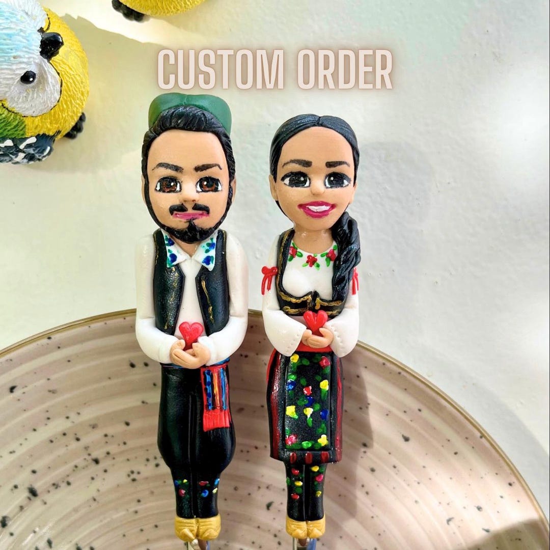 Custom Wedding Cake Topper, Pair in Traditional National Costume, Bride ...