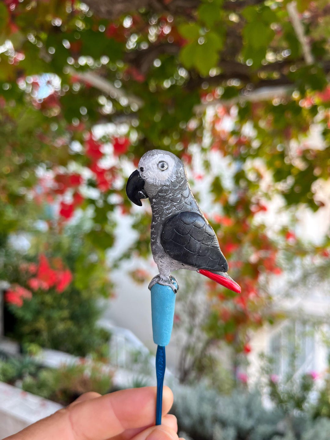 African Gray Parrot Custom Crochet Hook, Clay Pet Figurine Covered Hook ...