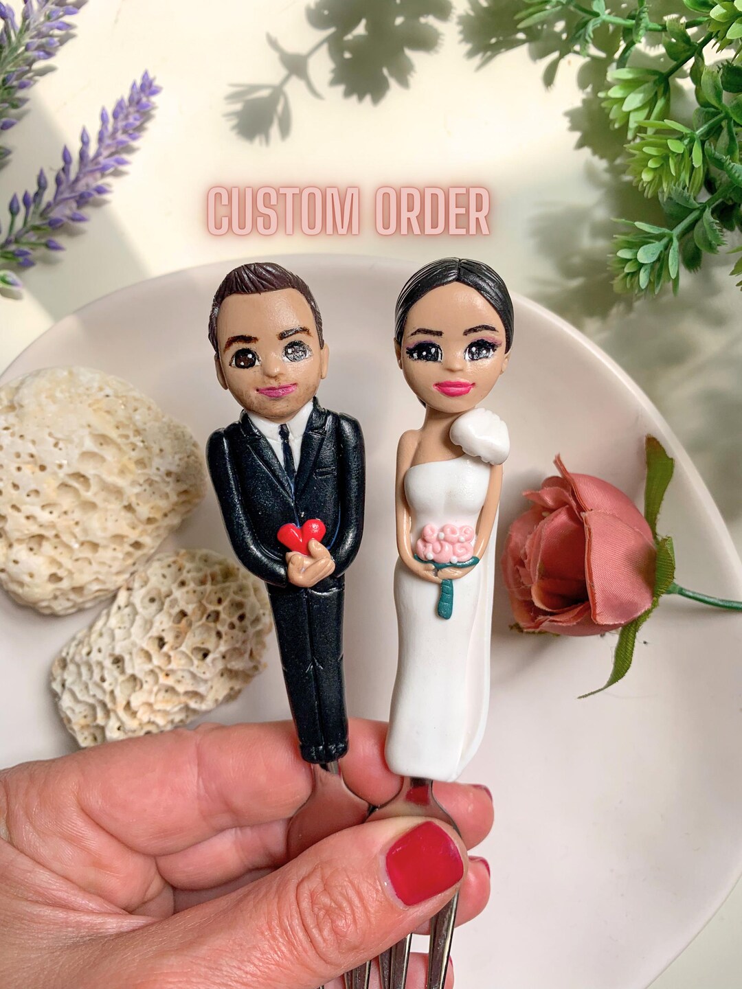 Personalized Wedding Cake Topper Forks, Custom Couple Figurines Bride ...