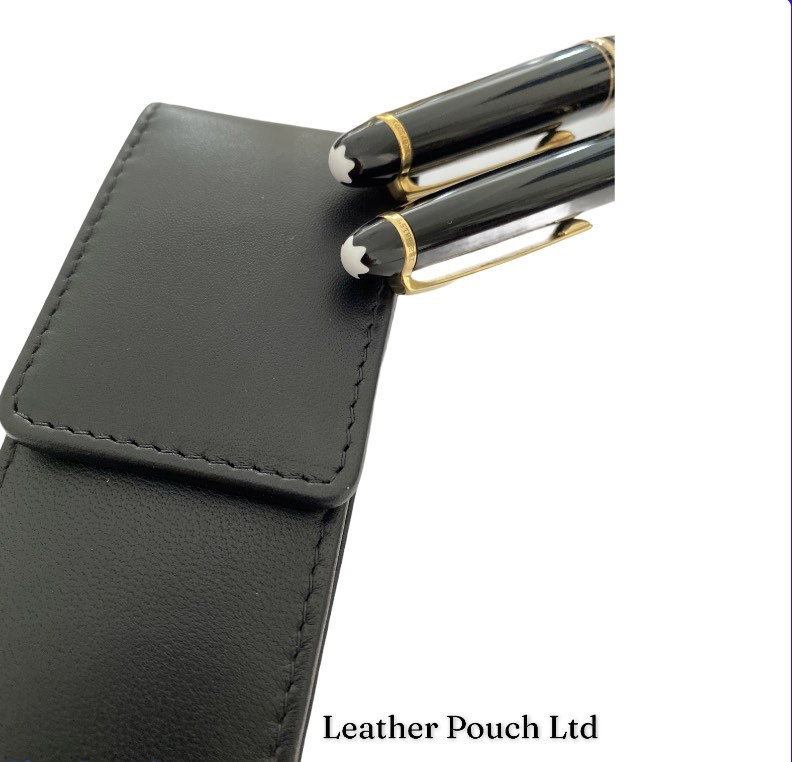Black Leather Pen Case/pouch/ Holder. Double Pens Magnetic - Etsy