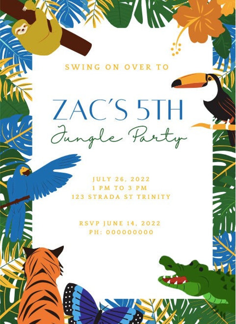 Bright Rainforest Blue Jungle Theme Kids Birthday Party - Etsy