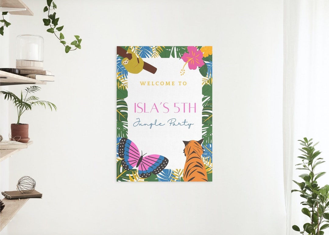 Bright Rainforest Jungle Theme Kids Birthday Party Welcome Sign Digital ...