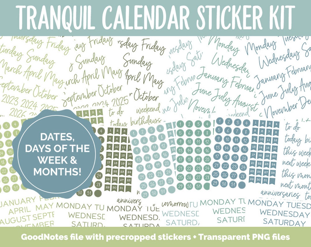Tranquil Calendar Essentials Digital Planner Stickers | Goodnotes, iPad ...