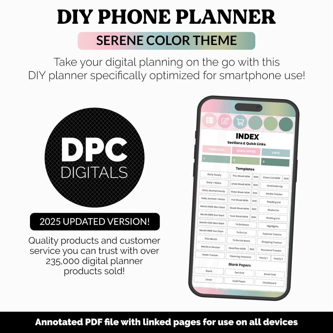 DIY Phone Digital Planner | Serene Theme | Goodnotes, iPad & Android ...
