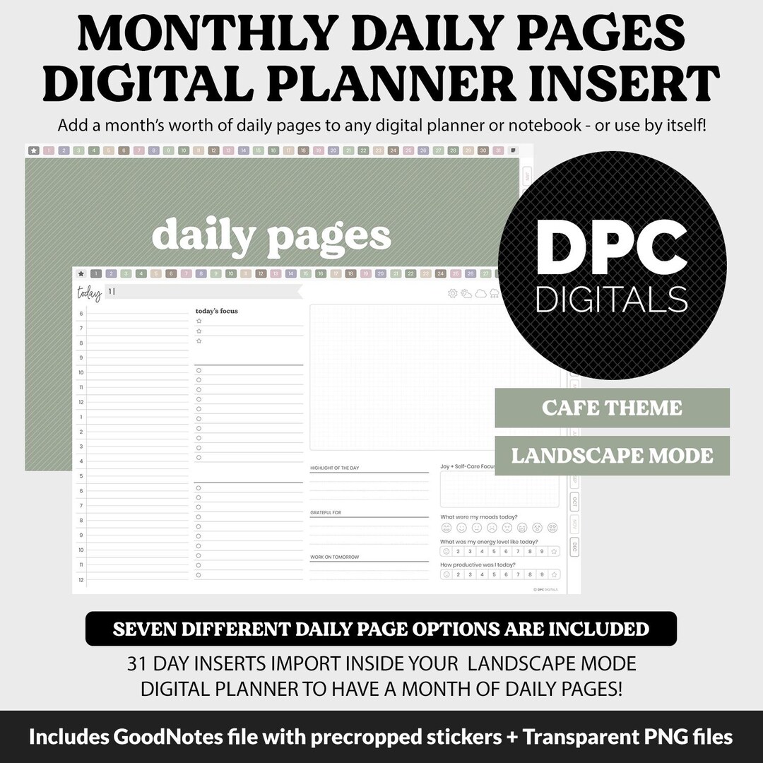 Linked Daily Landscape Digital Planner Insert | Cafe Theme | iPad ...