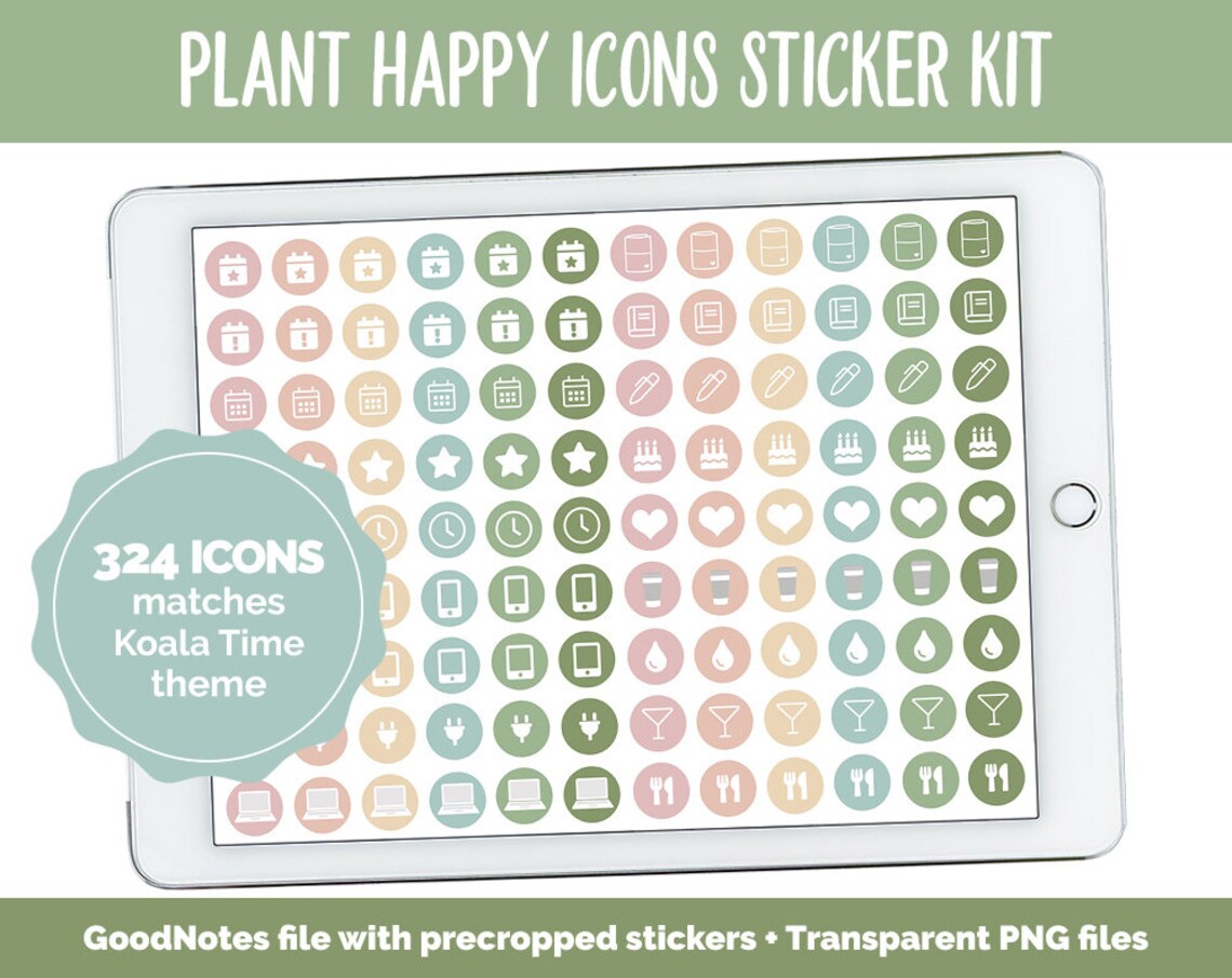Plant Happy Icon Digital Planner Stickers Goodnotes Ipad | Etsy