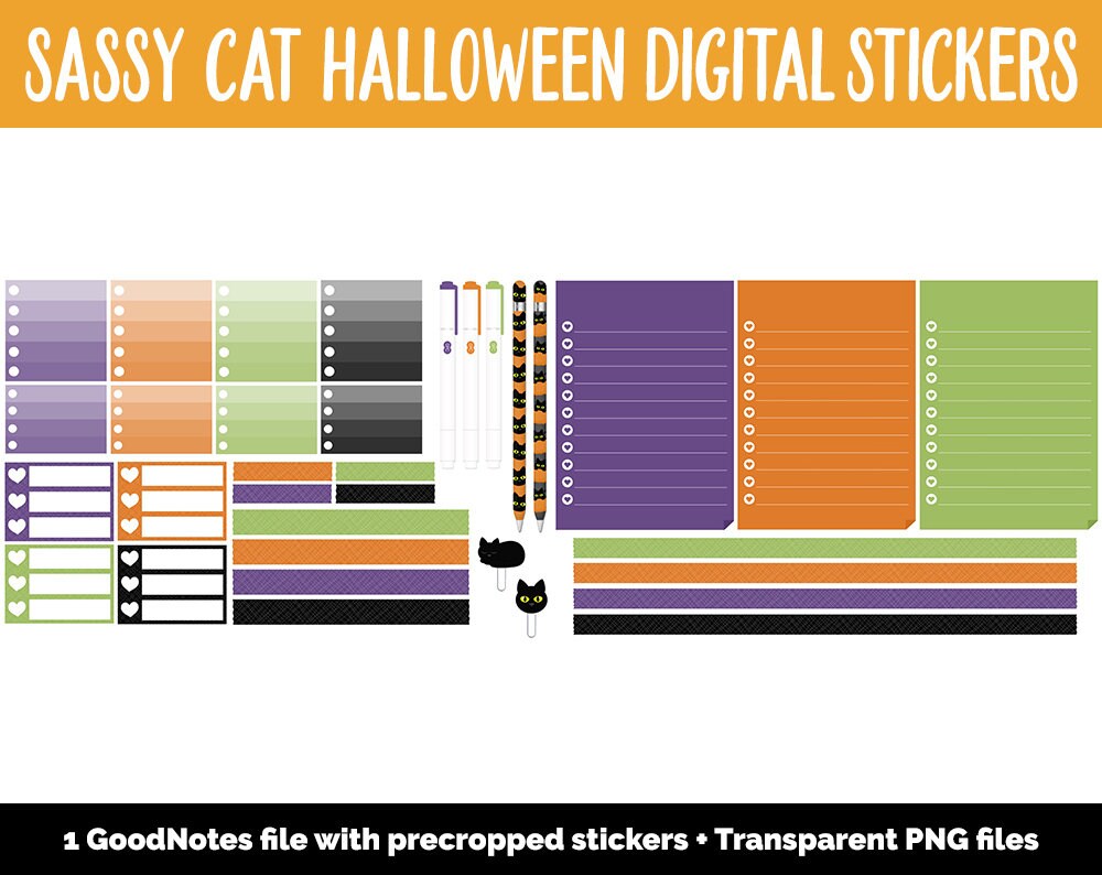 Sassy Cat Halloween Digital Stickers Goodnotes Ipad and - Etsy