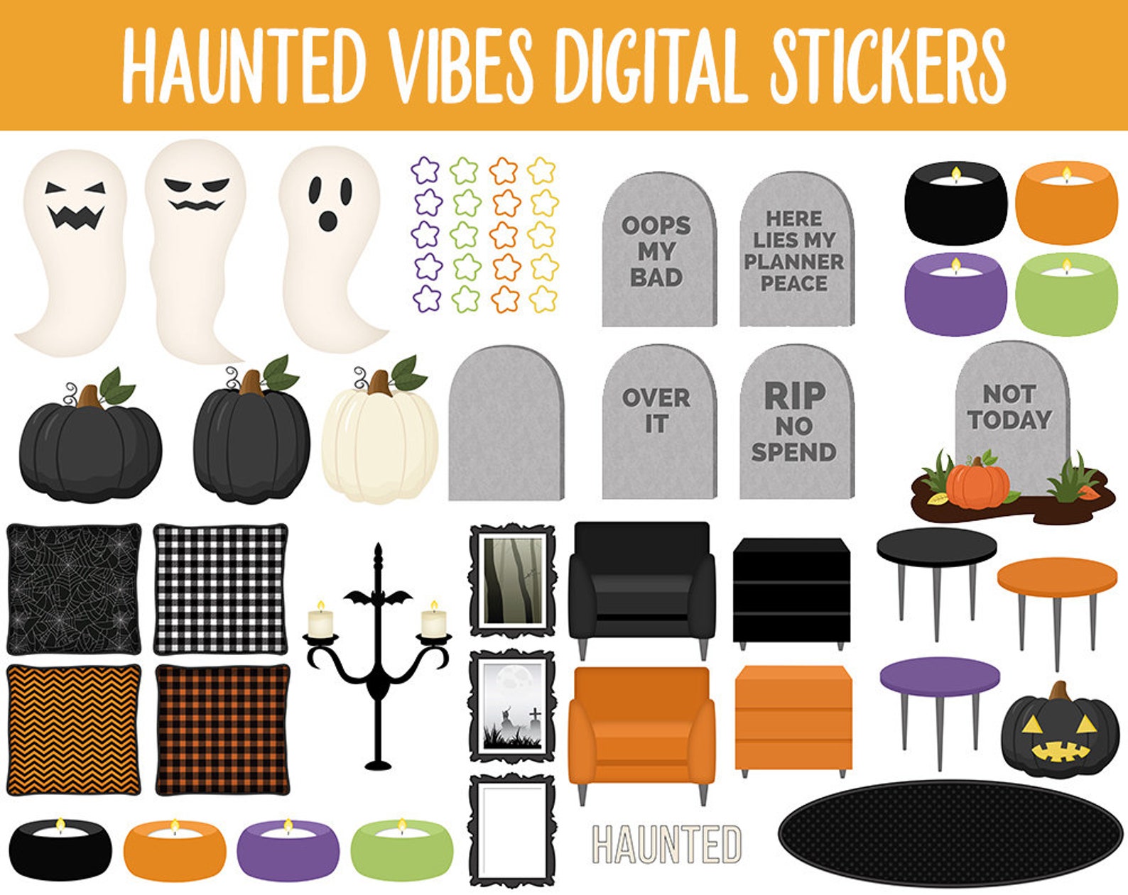 Haunted Vibes Halloween Digital Stickers Goodnotes Ipad and - Etsy