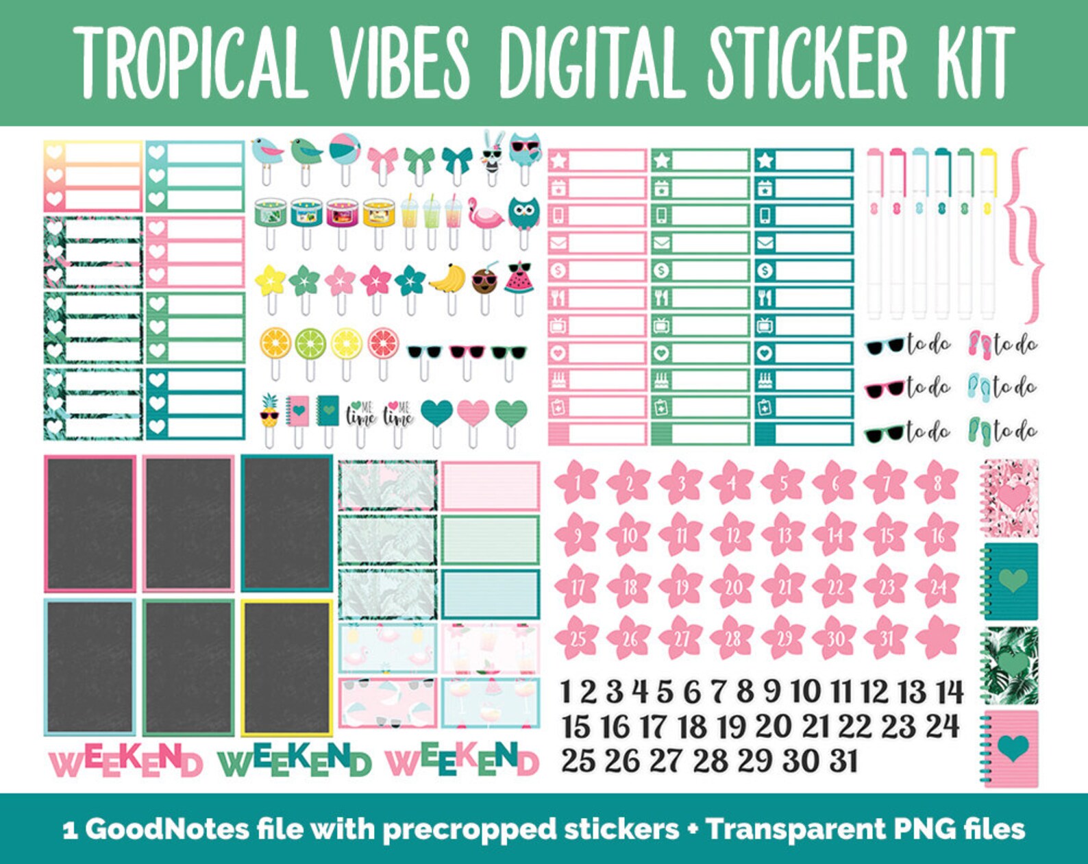 Tropical Vibes Digital Stickers Goodnotes Ipad & Android - Etsy