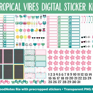 Tropical Vibes Digital Stickers | Goodnotes, iPad & Android | August ...