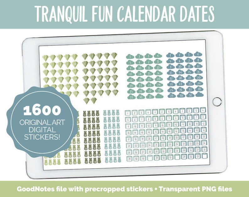Tranquil Fun Calendar Date Digital Stickers | iPad & Android - Etsy