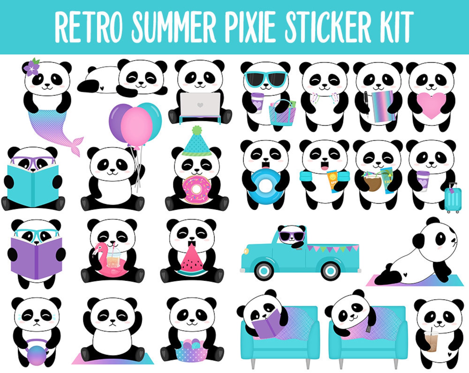 Pixie Panda Retro Summer Digital Planner Stickers Goodnotes - Etsy
