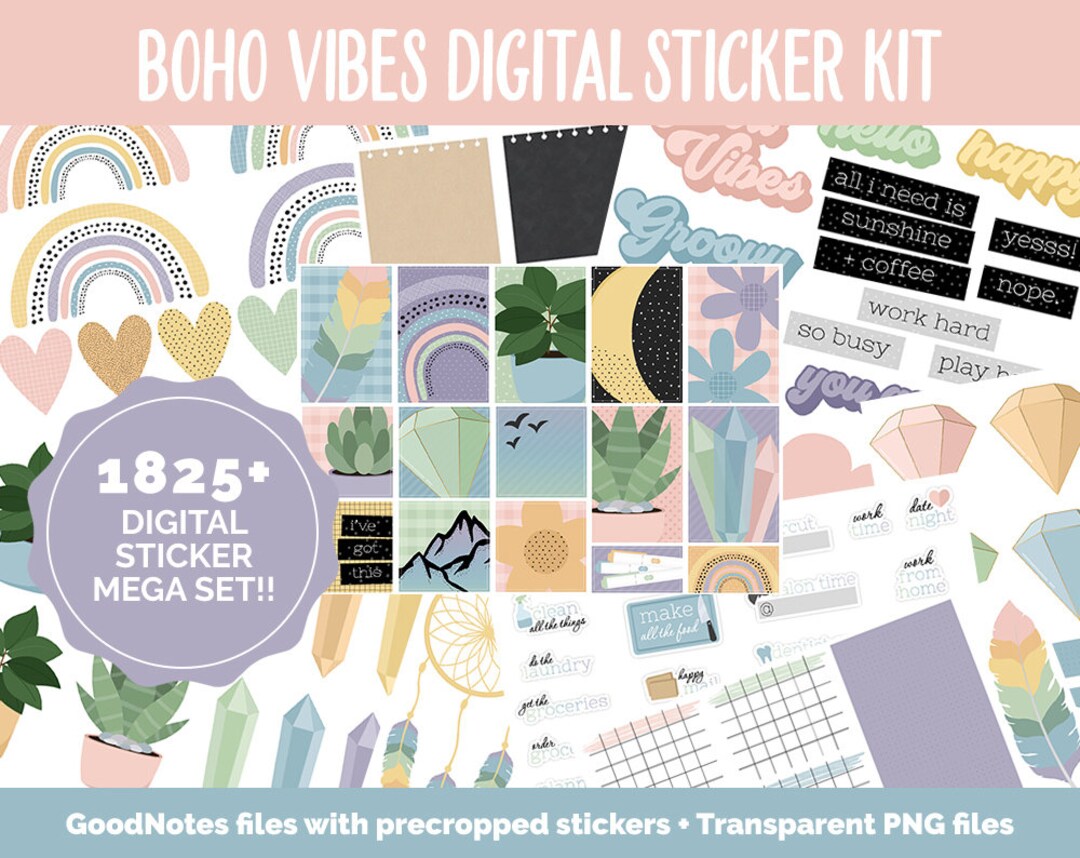 Boho Vibes Digital Sticker Mega Bundle | Goodnotes & iPad | August ...