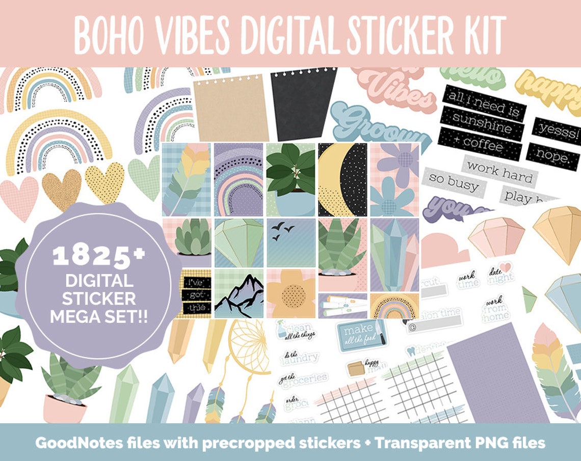 Boho Vibes Digital Sticker Mega Bundle | Goodnotes & iPad | Boho Theme ...