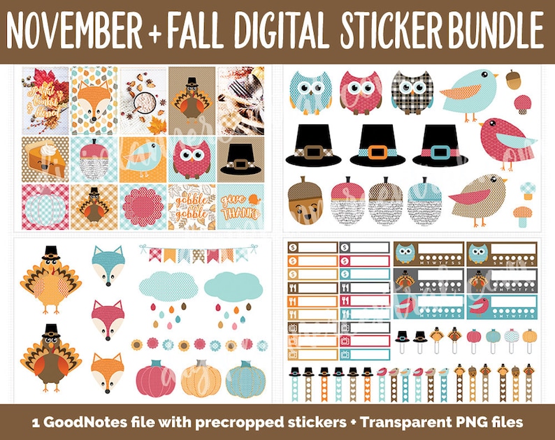 November Thanksgiving Fall Digital Sticker Bundle 650 | Etsy