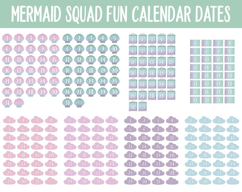 Mermaid Squad Fun Calendar Date Digital Stickers | iPad & Android - Etsy