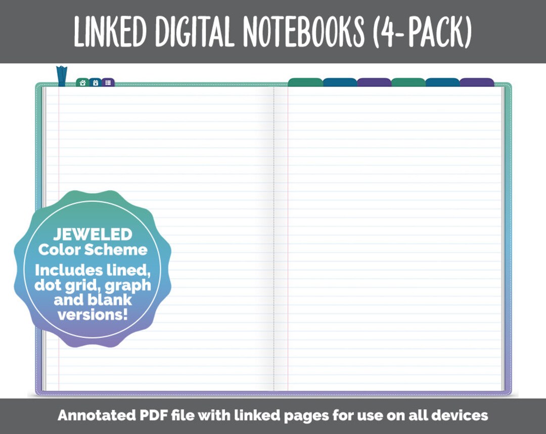Linked Digital Notebooks 4- Pack | Jeweled Theme | Goodnotes, iPad ...