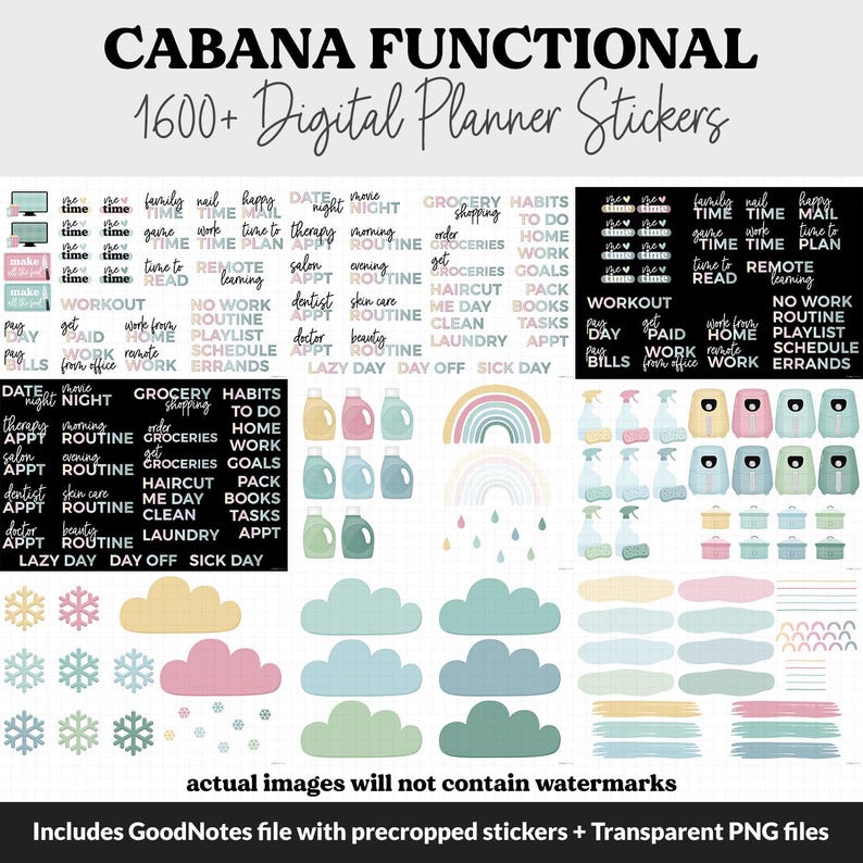 Cabana Functional Digital Sticker Set | iPad & Android | Cabana Theme ...