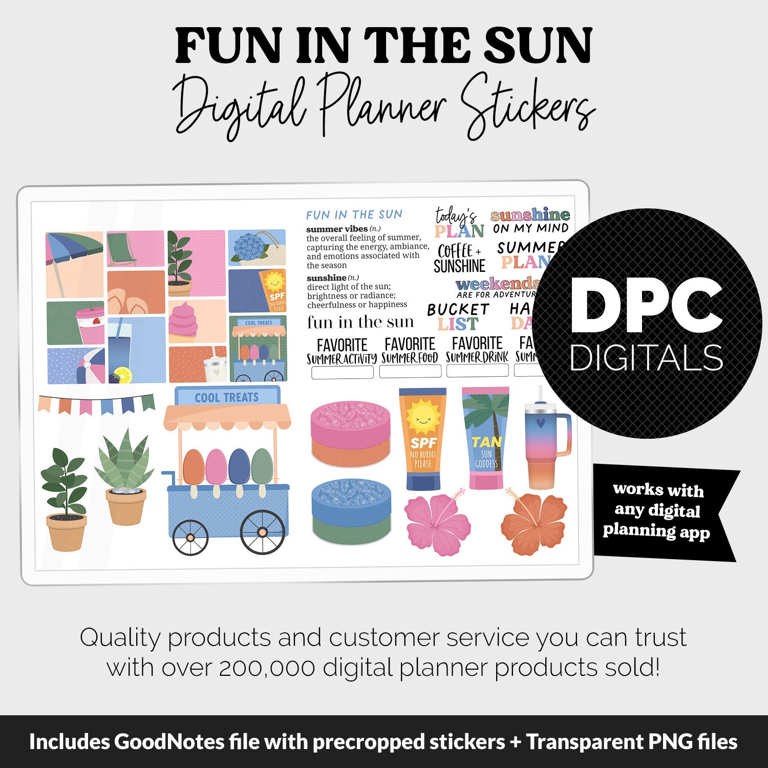 Fun in the Sun Digital Planner Stickers | iPad & Android | Sunset Theme ...