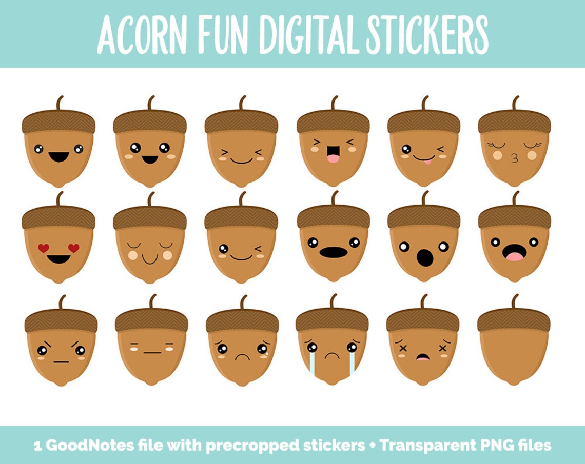 Acorn Fun Digital Stickers Goodnotes Ipad and Android | Etsy