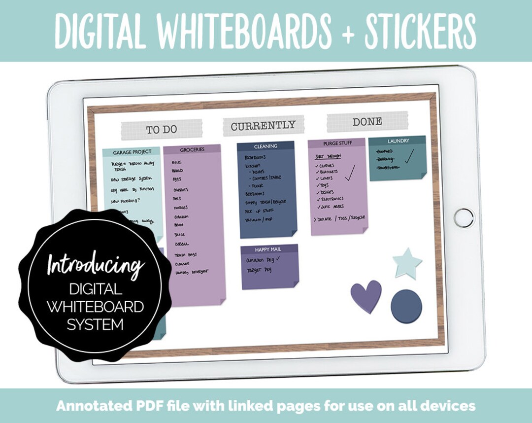 Digital Whiteboard + Stickers | Goodnotes, iPad & Android | Sticky ...