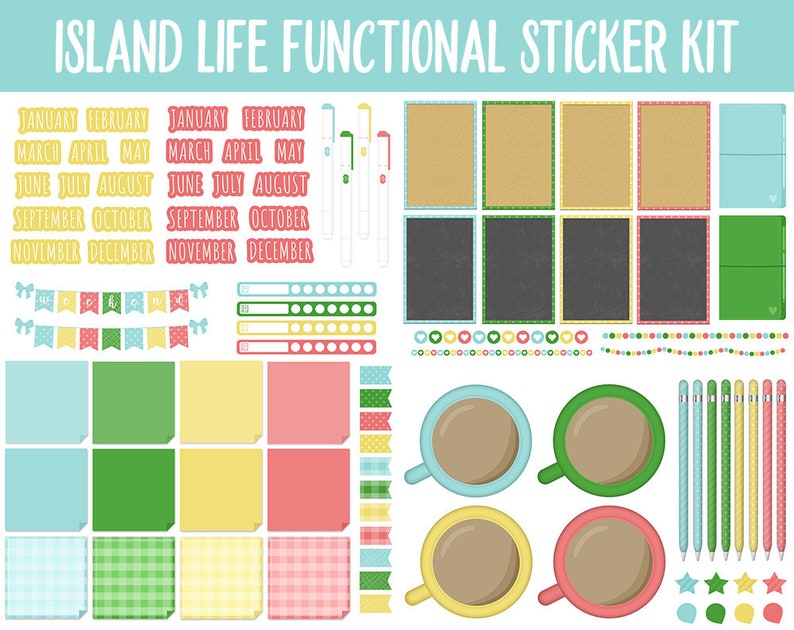 Island Life Functional Digital Stickers - Etsy