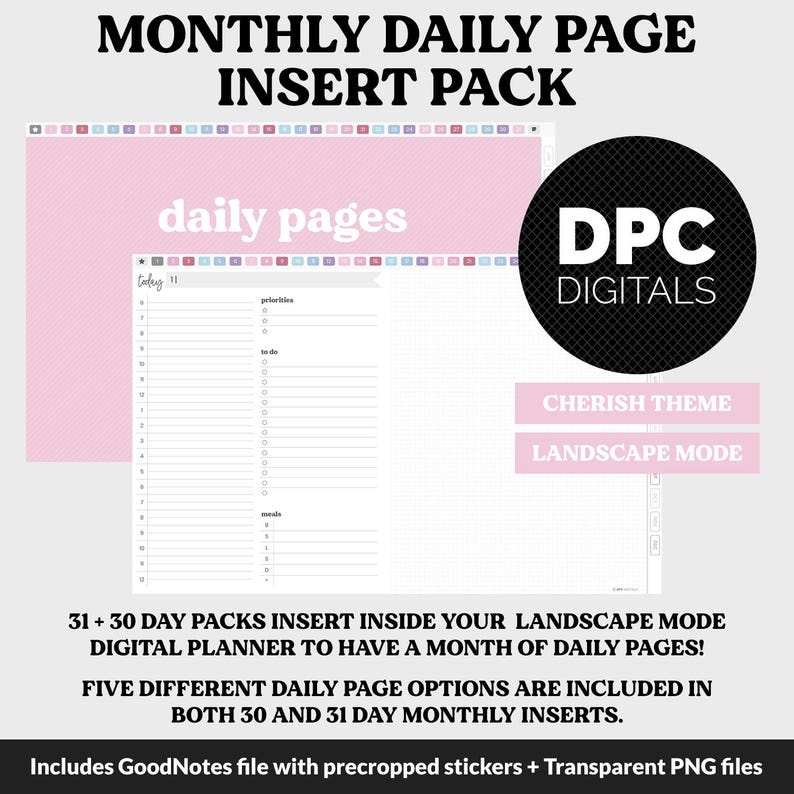 Linked Daily Landscape Digital Planner Insert | Cherish Theme ...