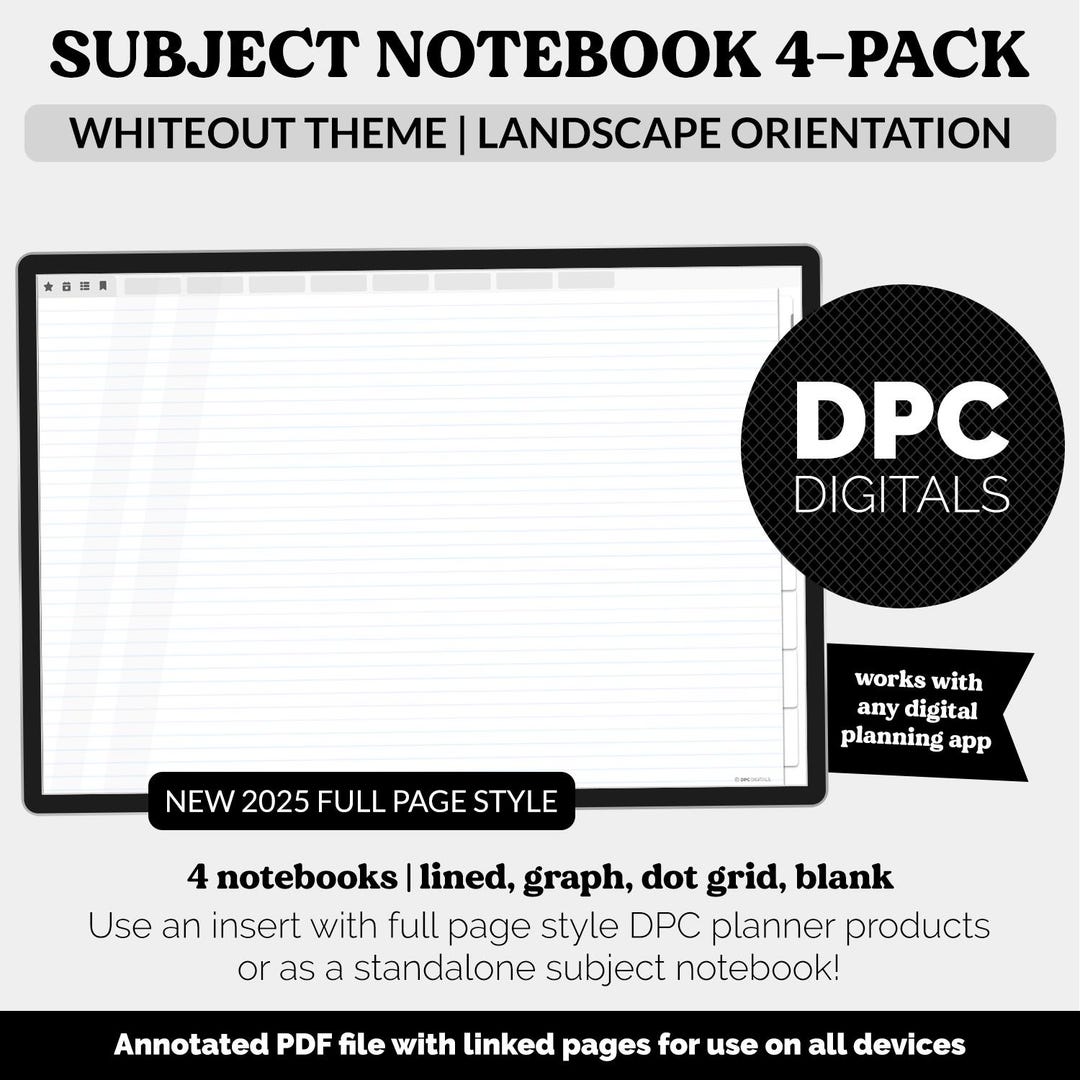 8-subject Landscape Digital Notebooks 4- Pack | Whiteout Theme ...