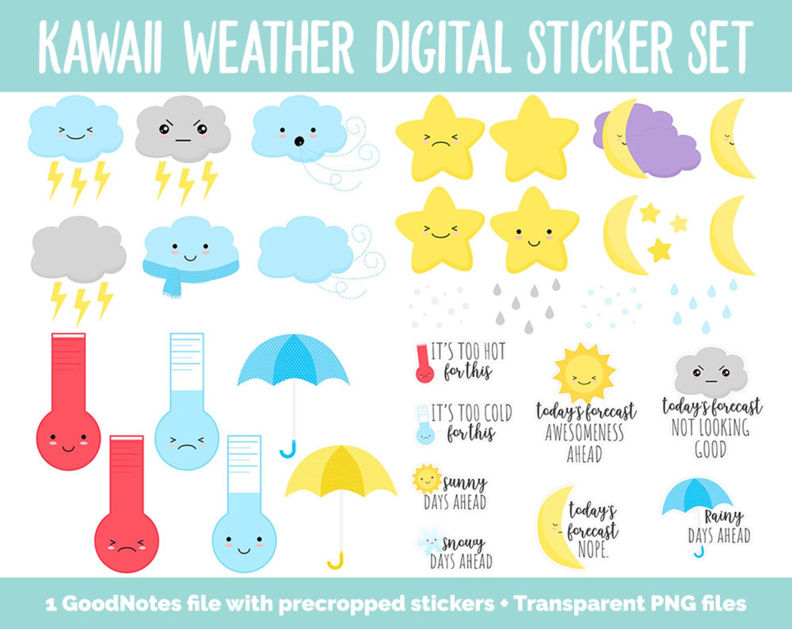 Kawaii Weather Digital Stickers | iPad & Android - Etsy