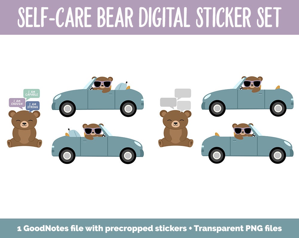 Self-care Bear Digital Planner Stickers | iPad & Android | Aurora Theme ...