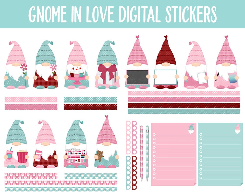 Gnome in Love Digital Planner Stickers | iPad & Android | Valentine's ...