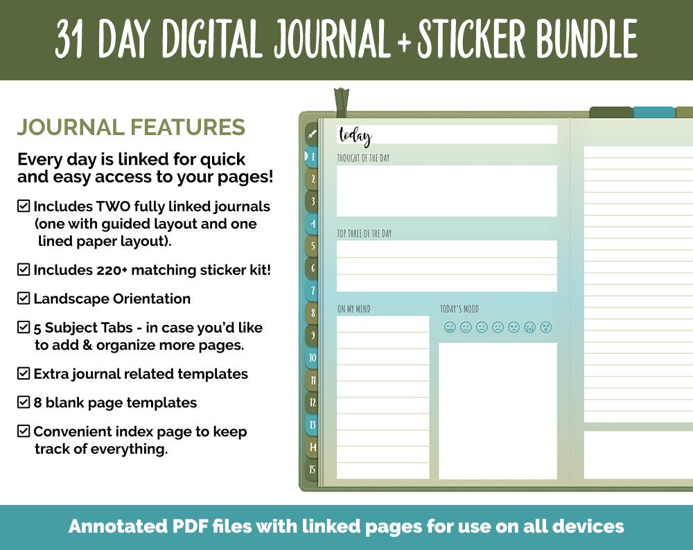 31 Day Digital Journal Sticker Bundle Enchanted Theme - Etsy