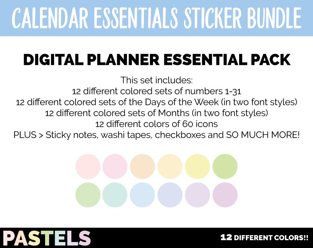 Digital Calendar Numbers MEGA BUNDLE PASTELS Goodnotes and | Etsy