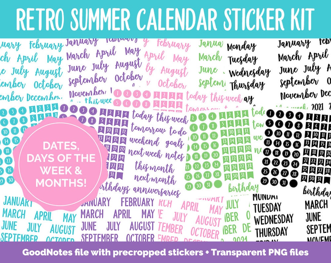 Retro Summer Calendar Essentials Digital Planner Stickers - Etsy